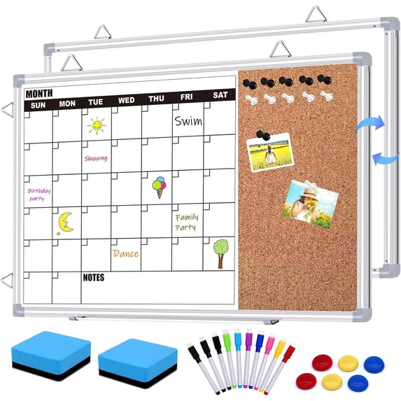 Calendar Whiteboard for Wall, 17" x 13" Double Sided Monthly Dry Erase ...