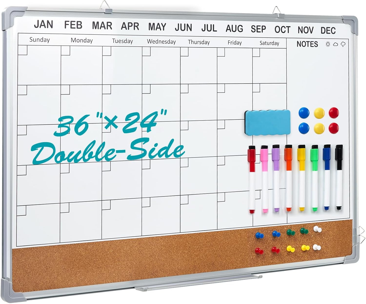 Calendar Whiteboard for Wall,36" x 24" White Board Calendar Dry Erase ...