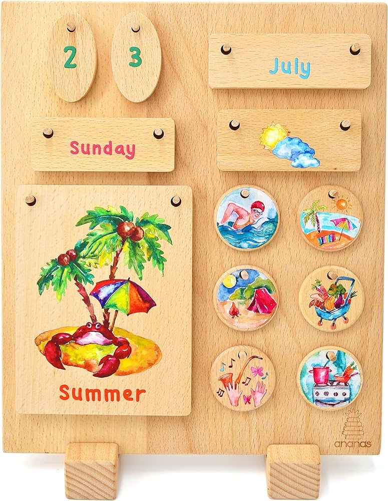 Calendar days of the week for learning, Montessori calendar, Solid wood ...