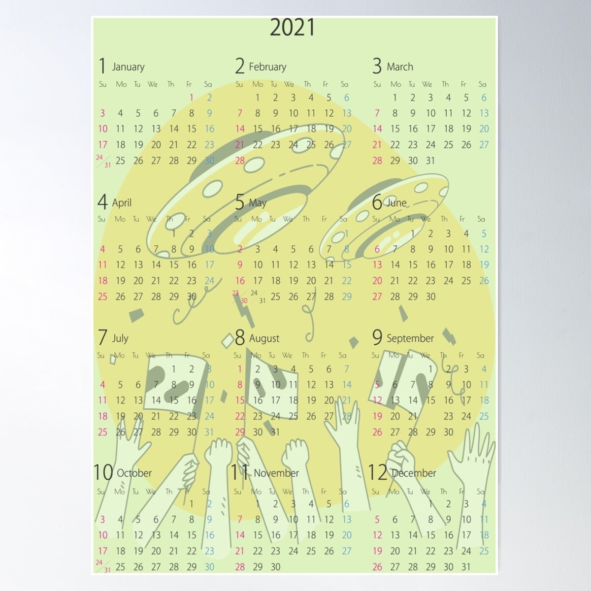 Calendario 2021 Ufo Poster Wall Art, Modern Wall Decor For Living Room ...