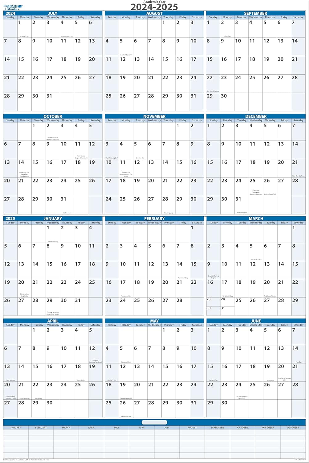 Calendars Vertical Sky Blue July 2024 to June 2025 Fiscal/Academic Year ...