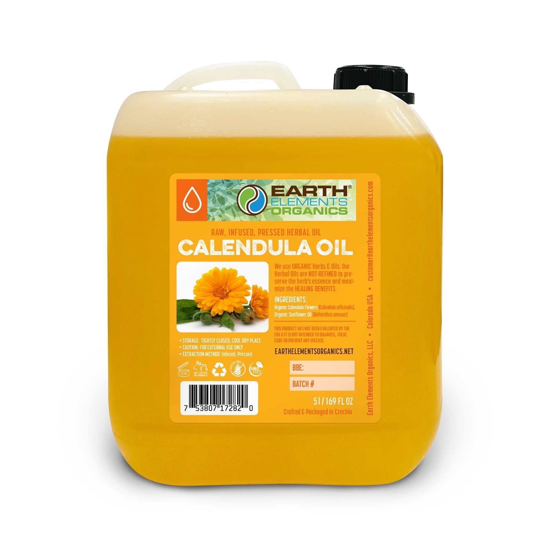 Earth Elements Organics Calendula Oil with Sunflower Oil, Herbal Oil ...