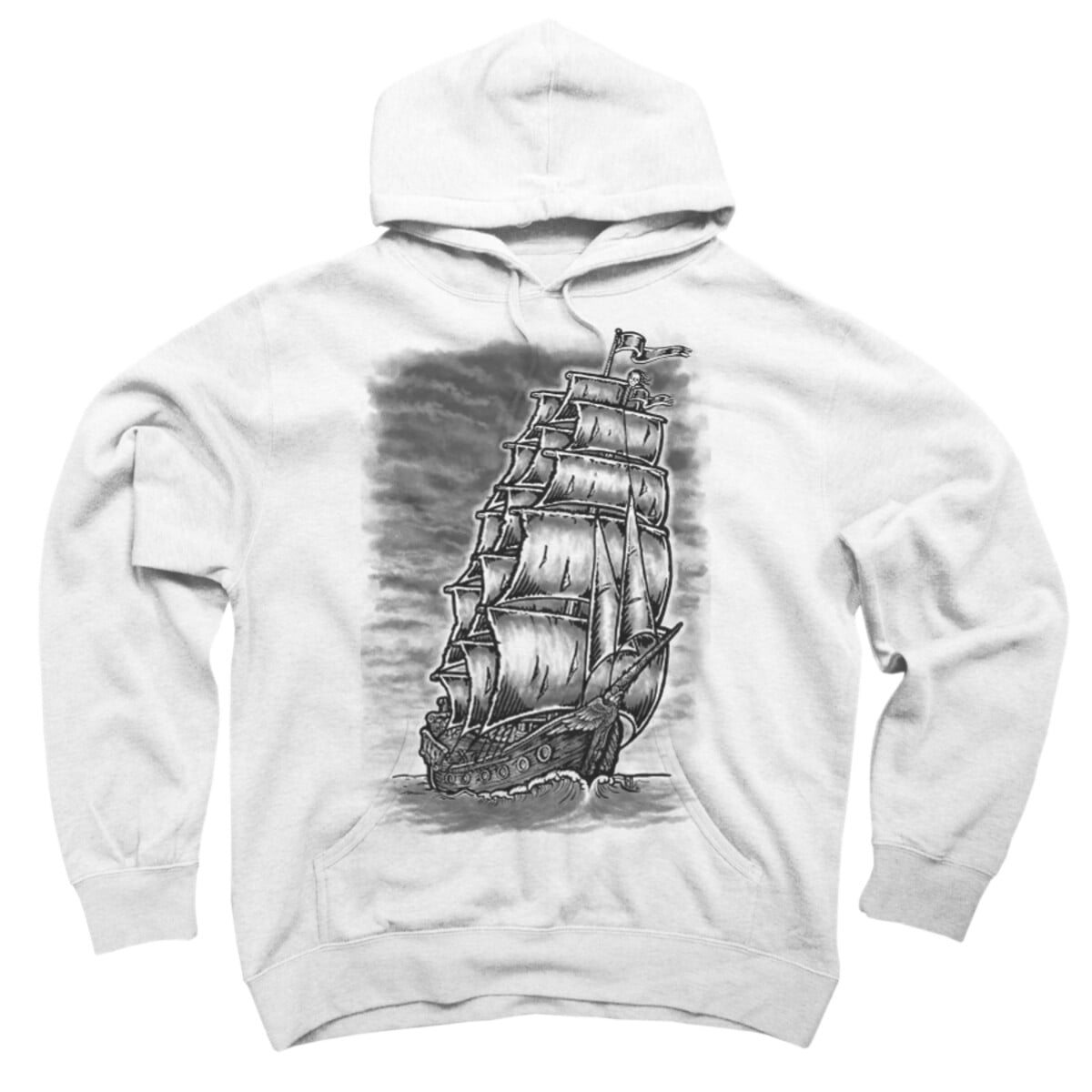 Caleuche Ghost Pirate Ship - Blackline White Graphic Pullover Hoodie ...