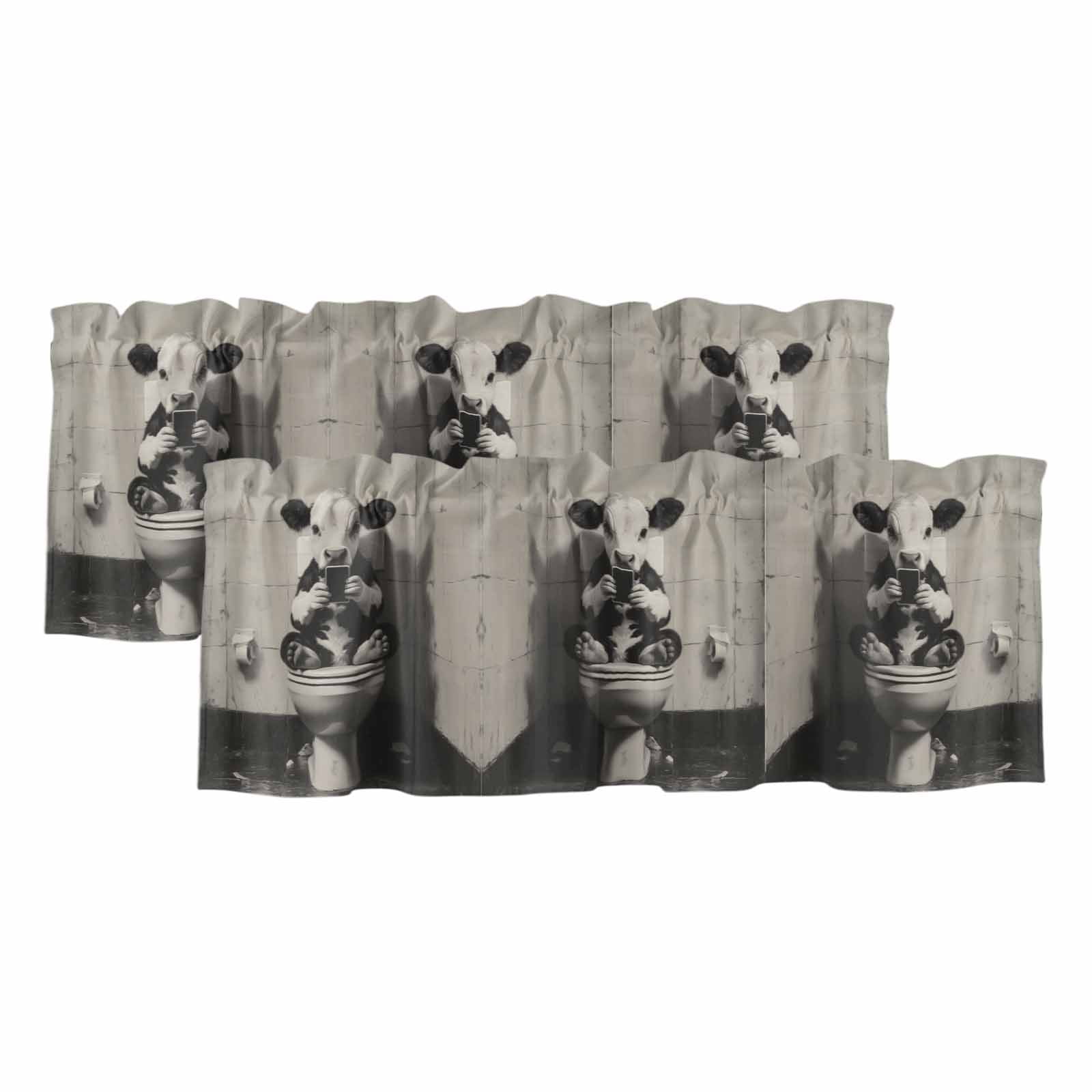 Calf Sitting on Toilet Window Valance, Black and White Style 2 Pack ...
