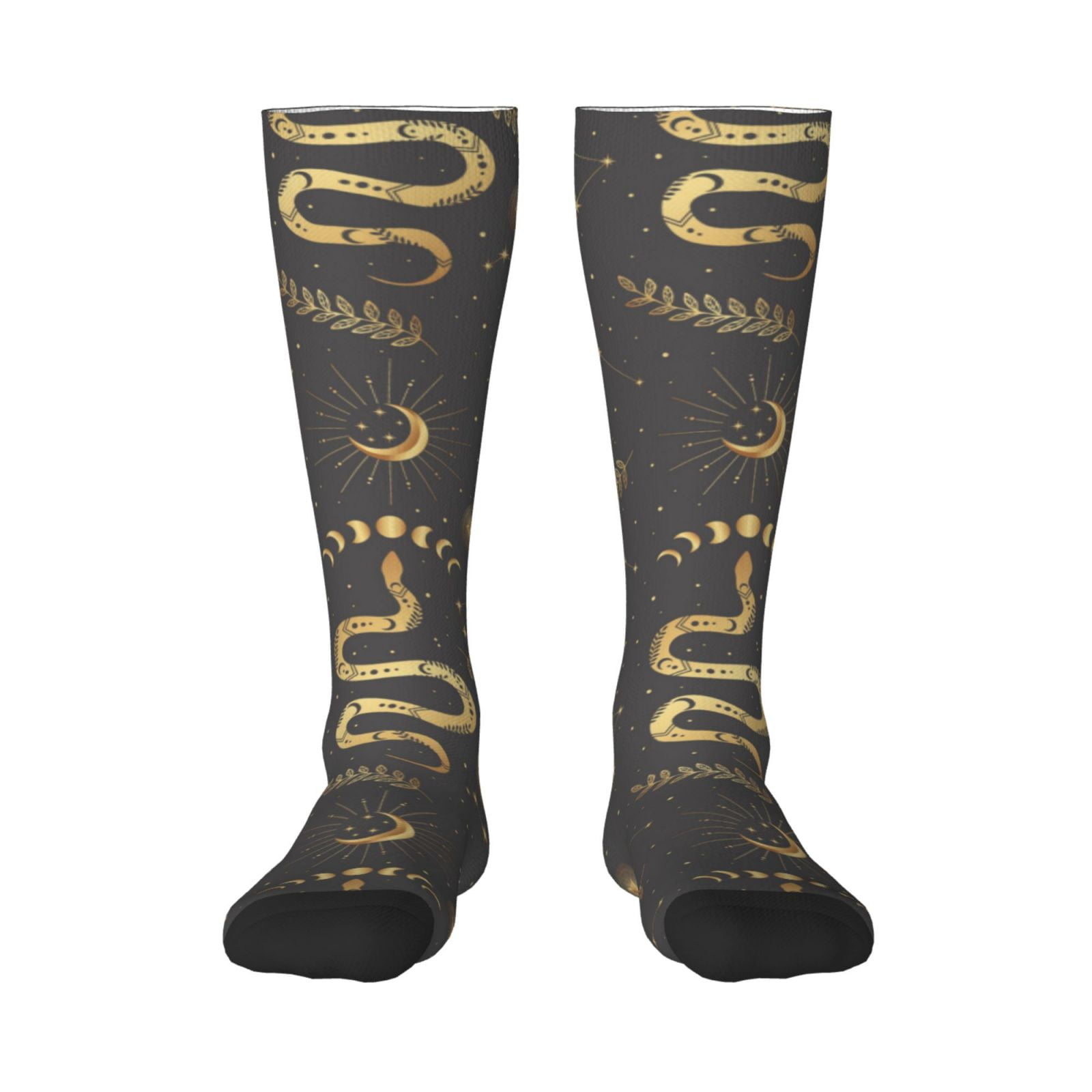 Calf Socks for Men Women, Gothic Funny Golden Snake Moon Knee High ...