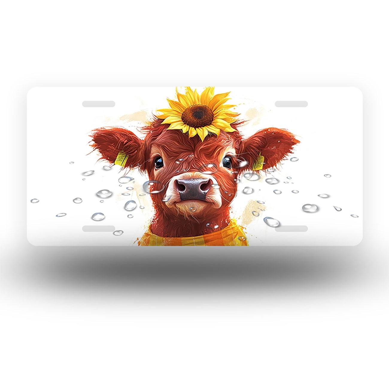Calf with Sunflower and Ear Tags Front License Plate,Metal License ...