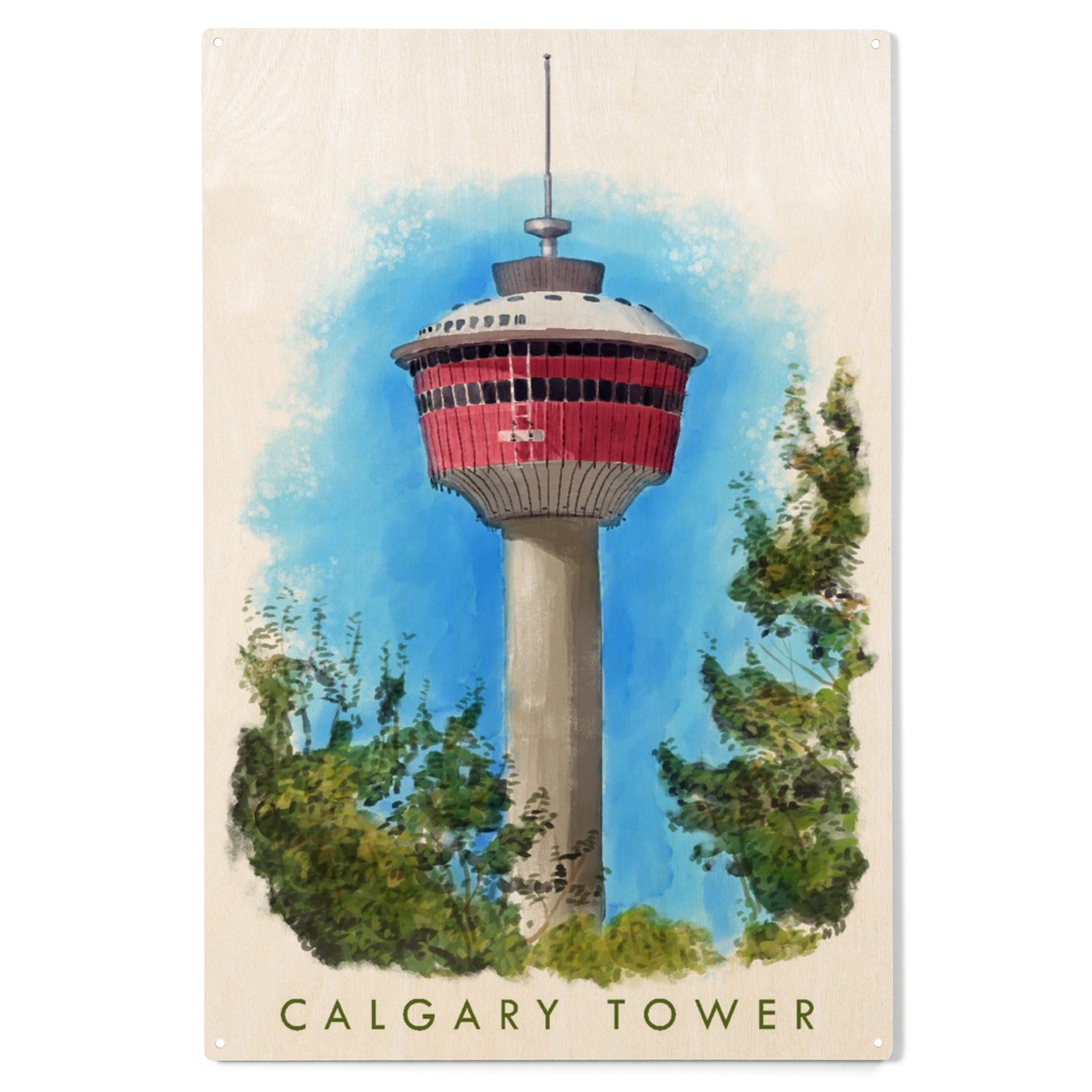 Calgary, Alberta, Canada, Calgary Tower, Watercolor Birch Wood Wall ...