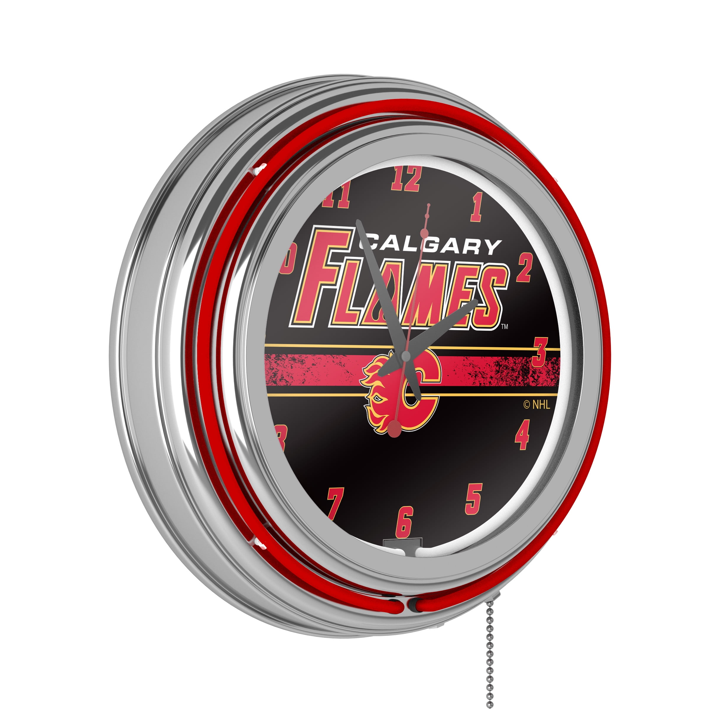 Calgary Flames Logo Retro Neon Analog Wall Clock with Pull Chain ...