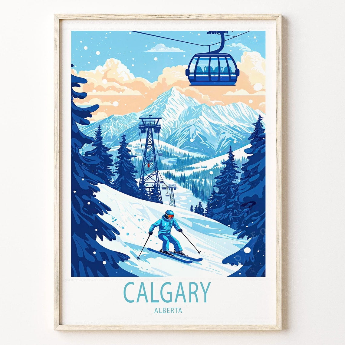 Calgary Ski Poster, Rocky Mountains Winter Print, Canadian Travel ...