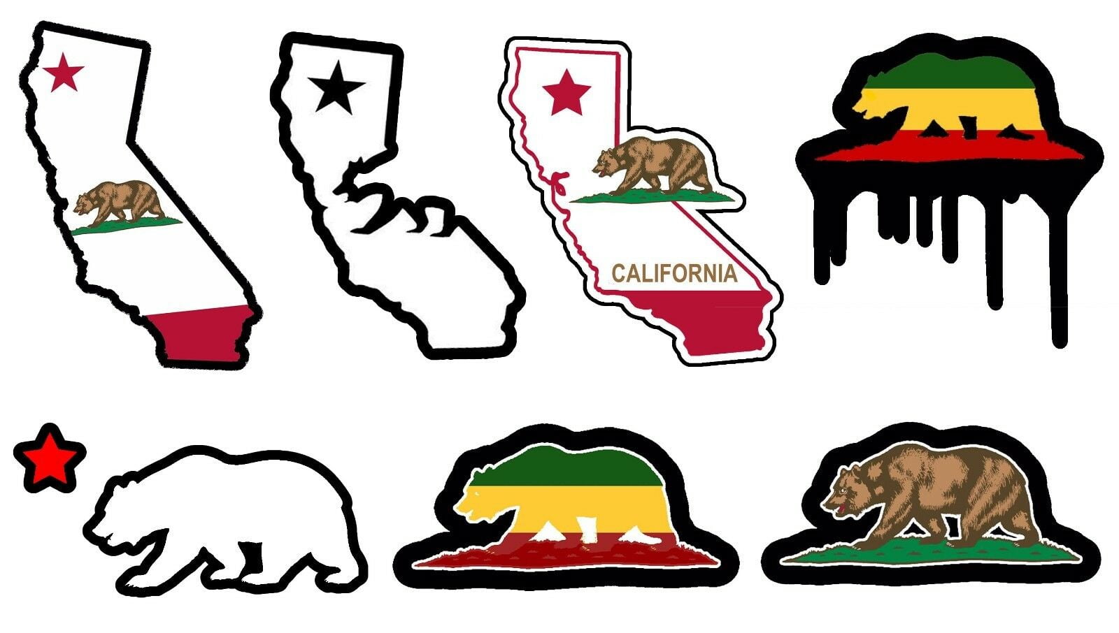 Cali California Bear State Lot Pack of 7 Vinyl Decal Stickers 4" Inches ...