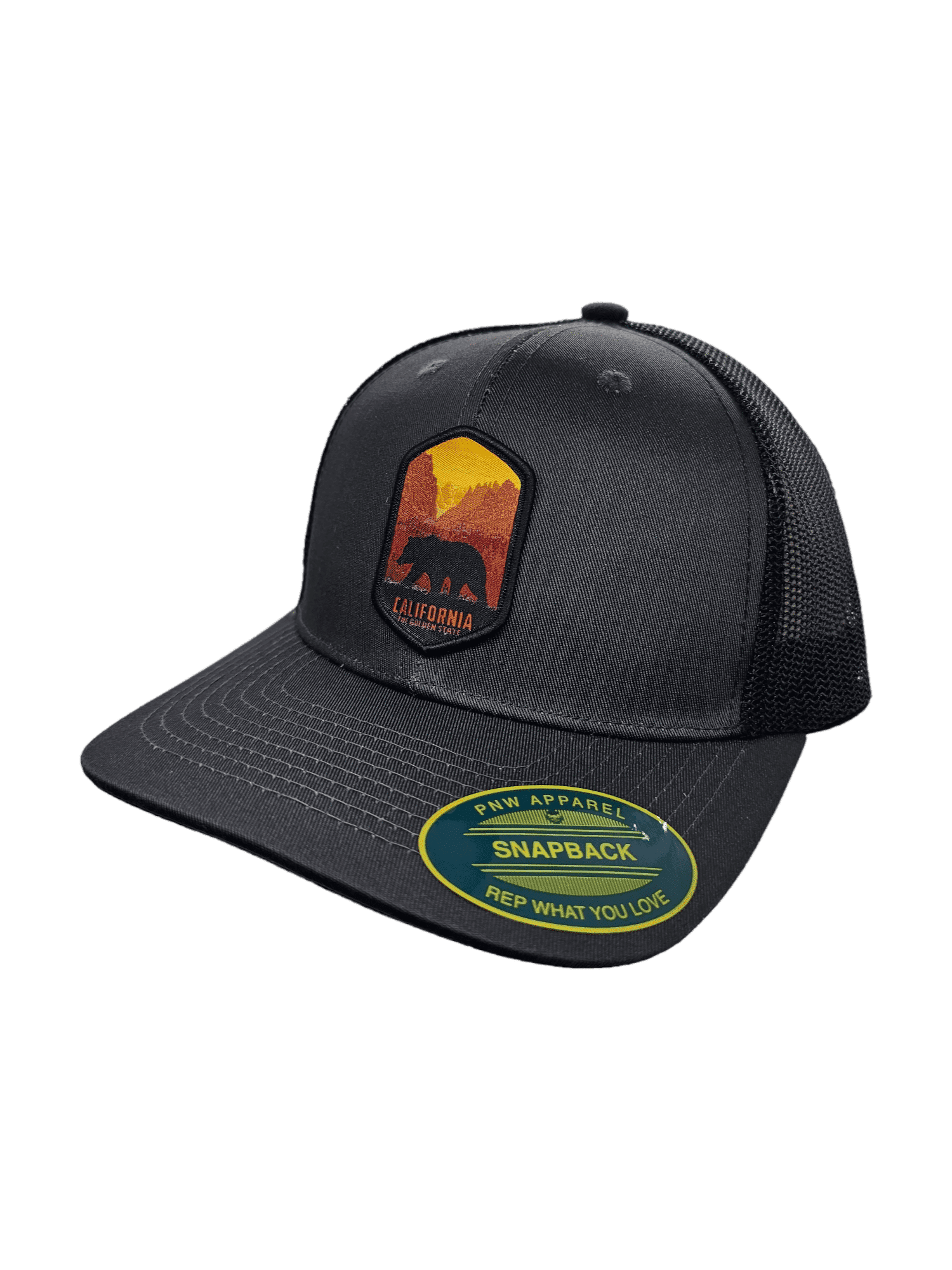 Cali Mesh Back Trucker Baseball Cap with Patch - Grey on Black Mesh ...