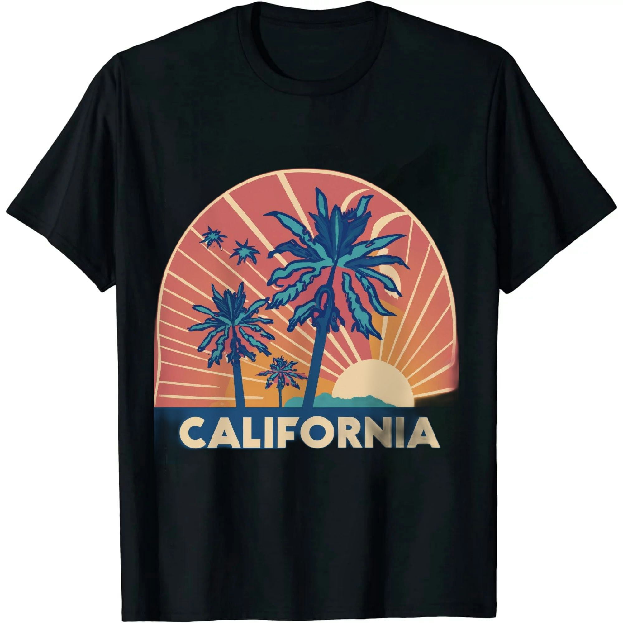 Cali Summer Vacation CA Palm Trees USA Retro California T-Shirt Black ...