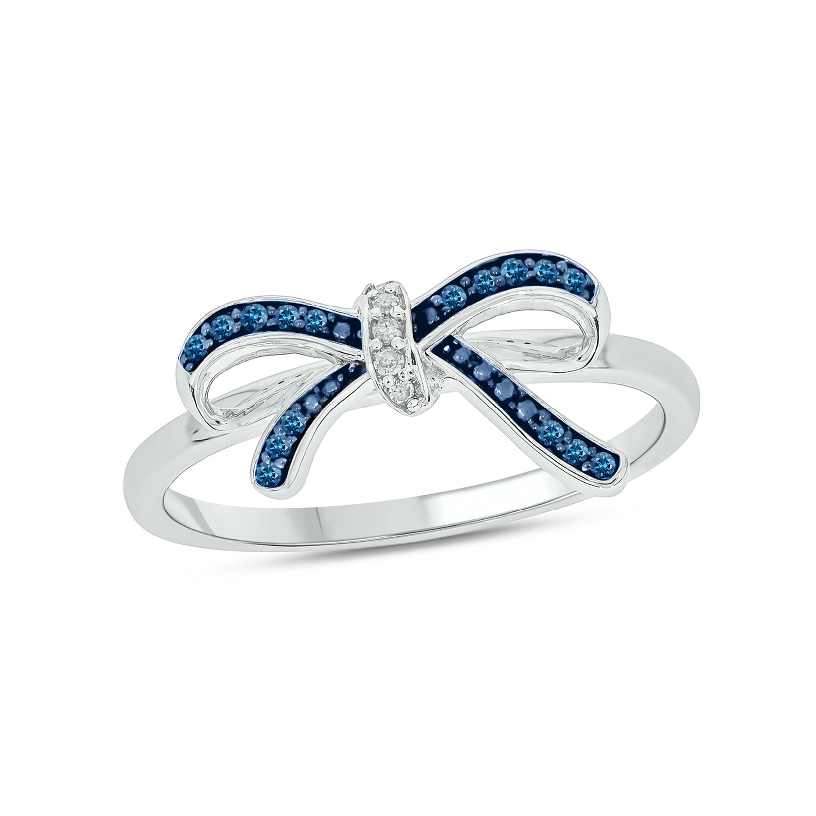 Cali Trove 1/10 Ct Natural Blue Diamond Bow Ring for Women in 925 ...