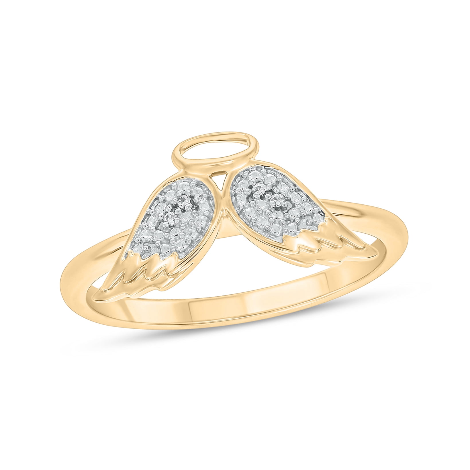 Cali Trove 1/20 Ct Natural Diamond Angel Wing Ring for Women in 14KT ...