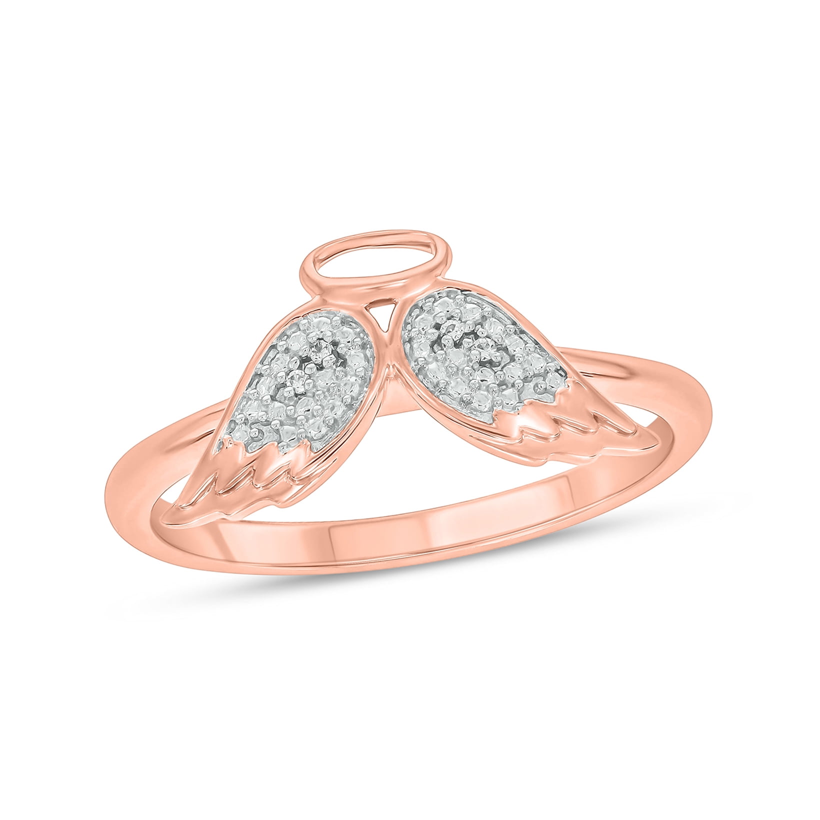 Cali Trove 1/20 Ct Natural Diamond Angel Wing Ring for Women in 18KT ...