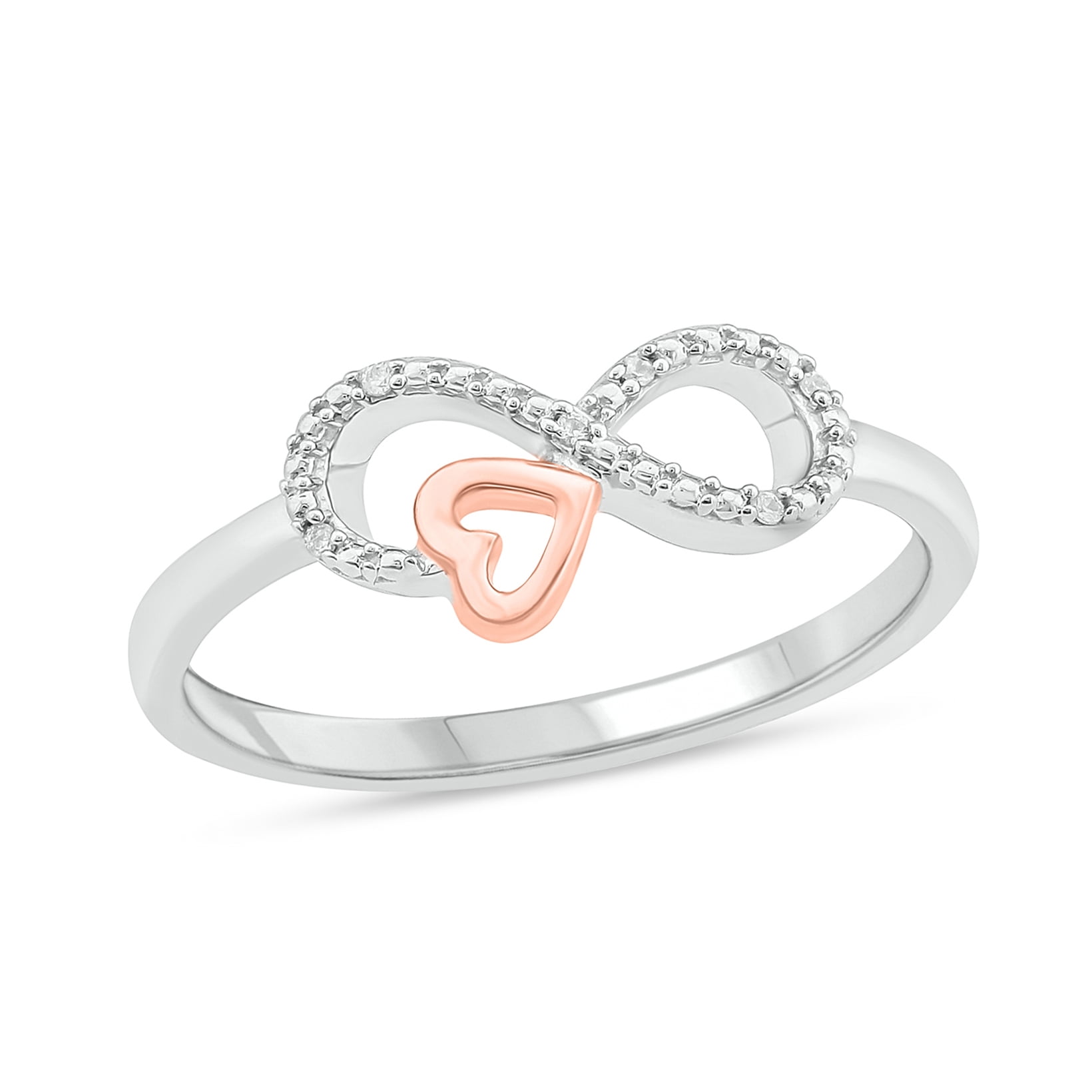 Cali Trove 1/20 Ct Natural Diamond Infinity Heart Ring in 925 Sterling ...
