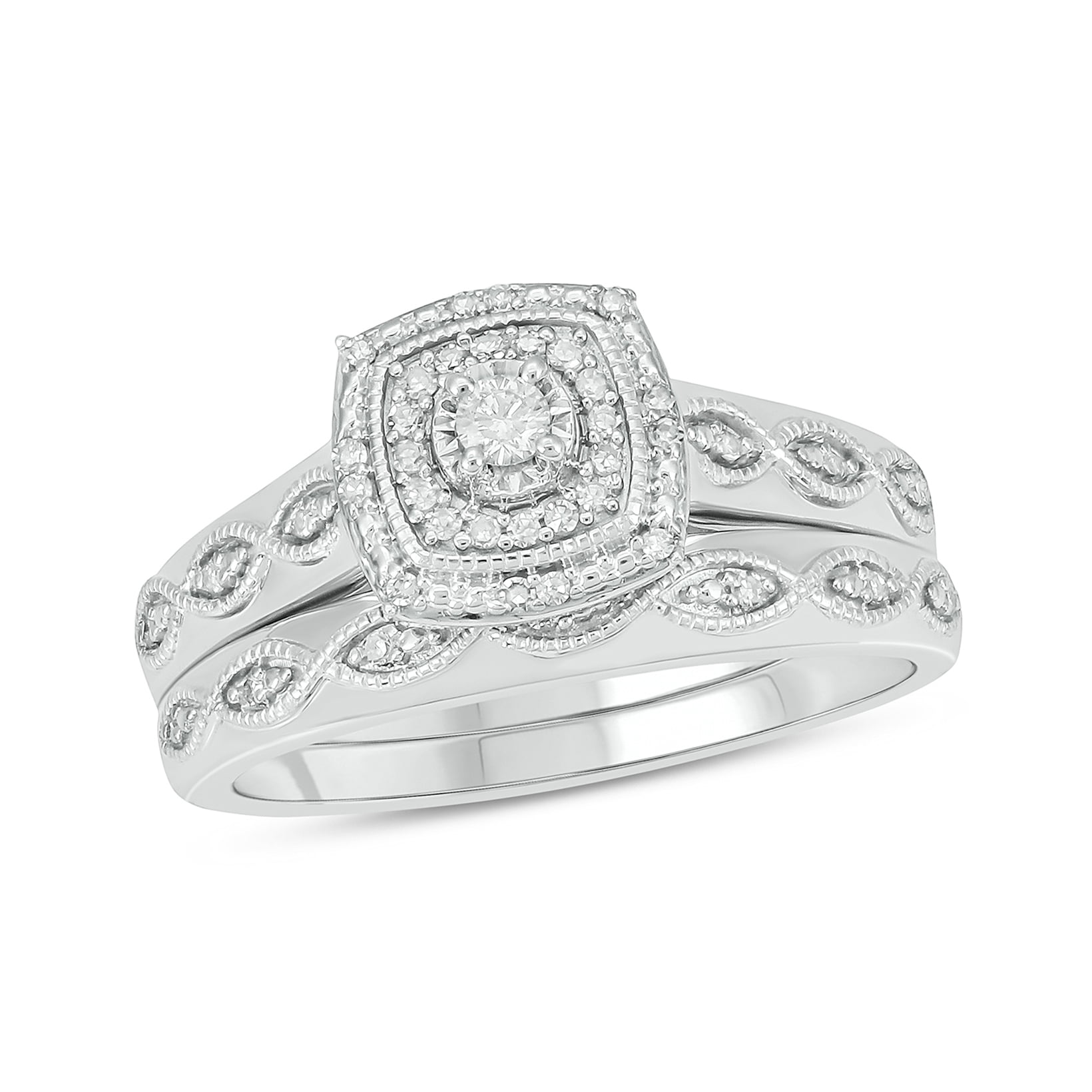 Cali Trove Bridal Ring Set 1/5 Ct Natural Diamond Round Halo Engagement ...