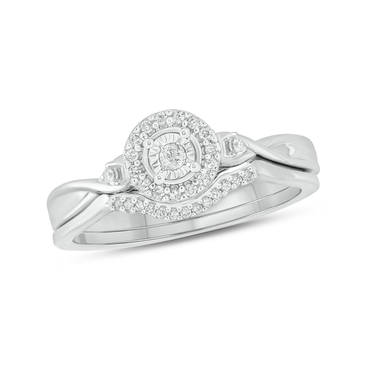 Cali Trove Bridal Ring Set 1/6 Ct Natural Diamond Halo Engagement Ring ...