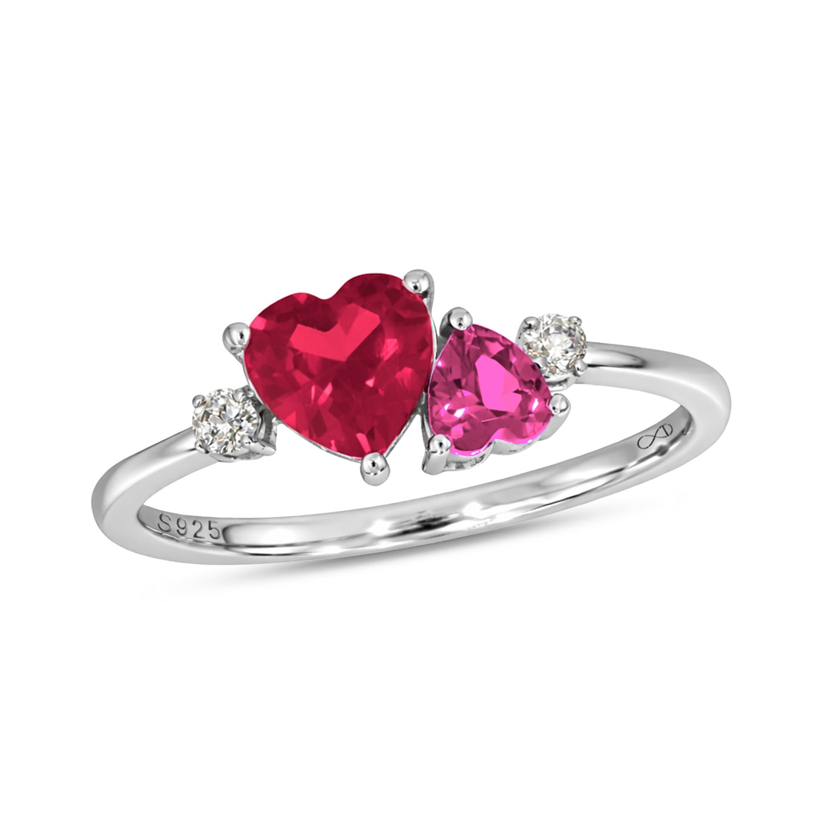 Cali Trove Created Ruby Pink Sapphire Diamond Bypass Heart Ring in 925 ...