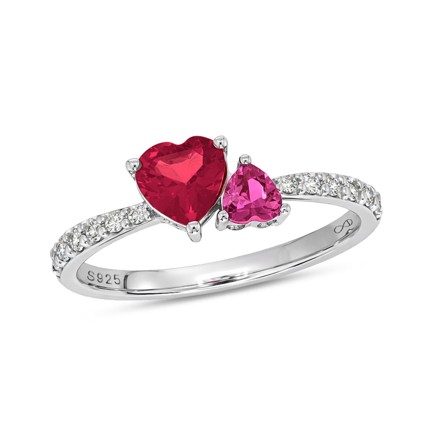 Cali Trove Created Ruby Pink Sapphire Diamond Heart Band Ring in 925 ...