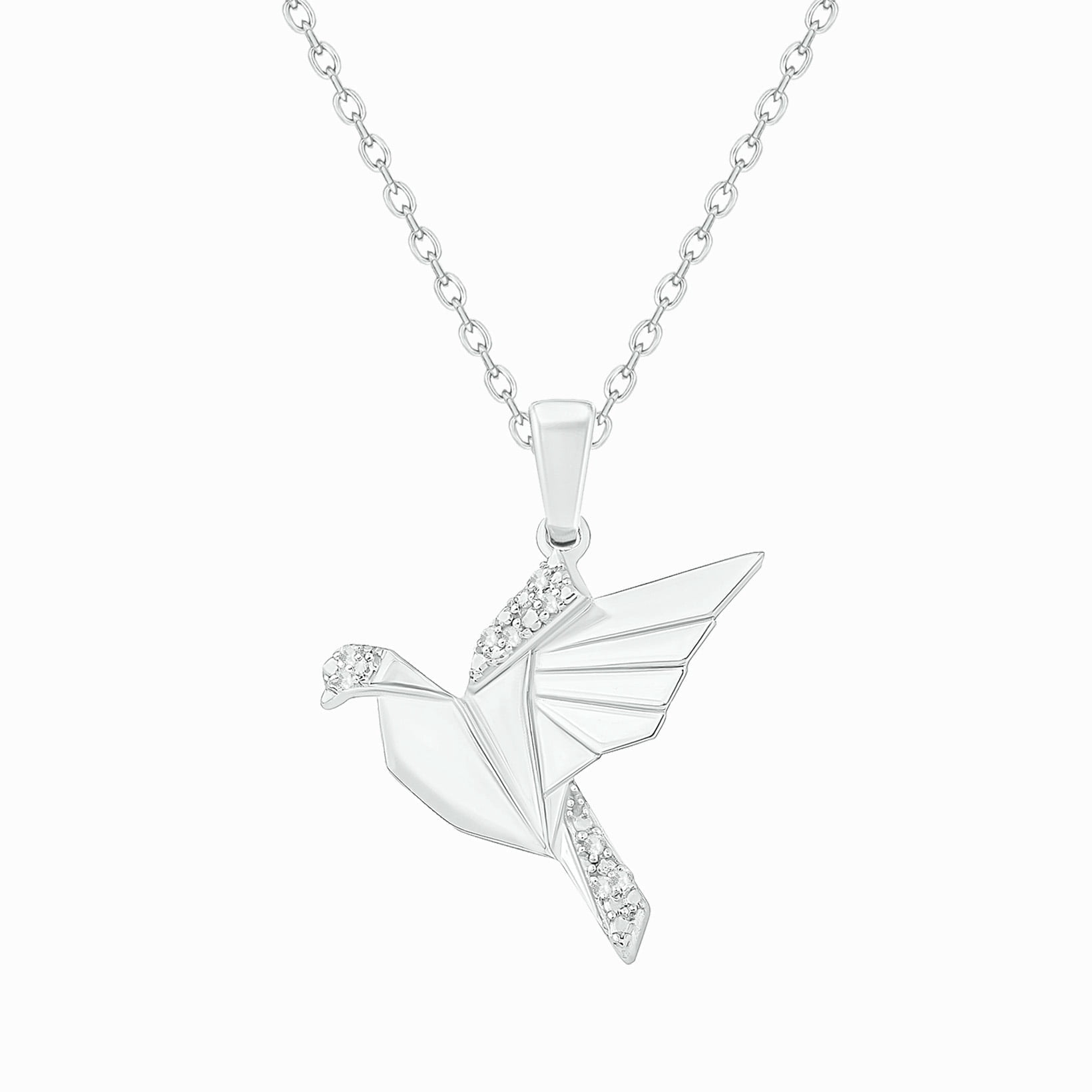 Cali Trove Diamond Bird Pendant Necklace Origami Inspired Sterling ...
