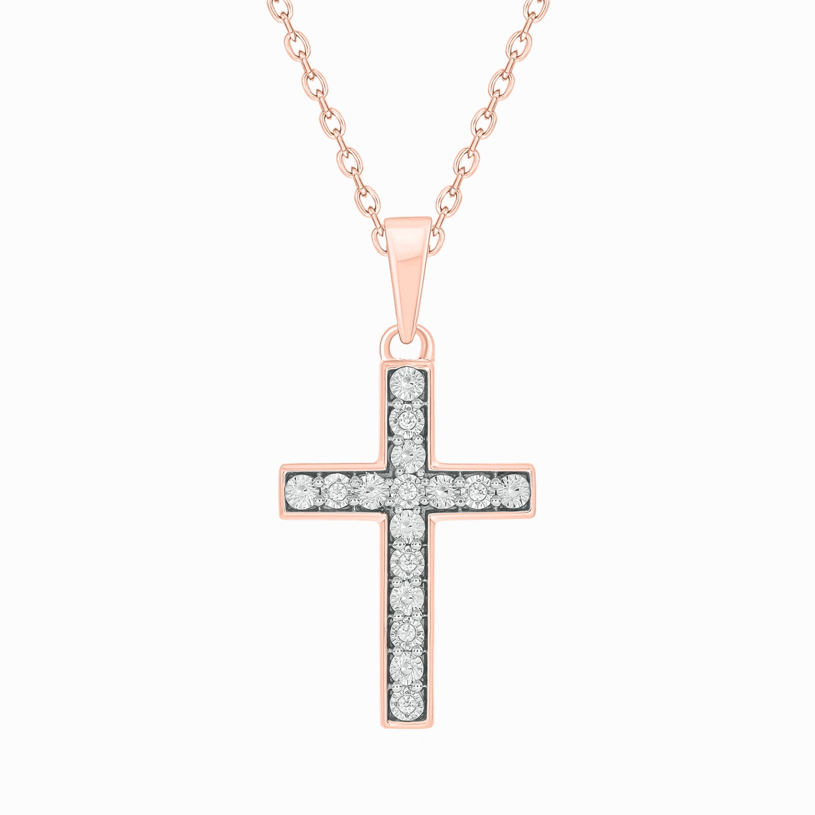 Cali Trove Diamond Cross Pendant Necklace, 1/20 Ct Natural Diamonds, 18KT Rose Gold Vermeil, 18 ...