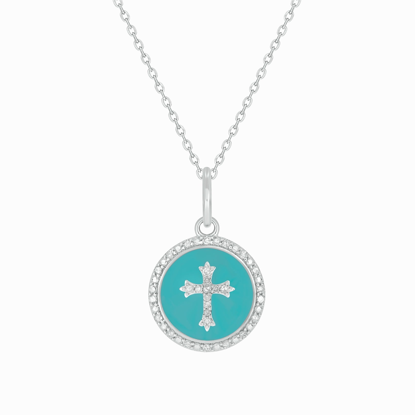 Cali Trove Diamond Cross Pendant Necklace with Enamel and 1/5 Ct Natural Diamonds in Sterling ...