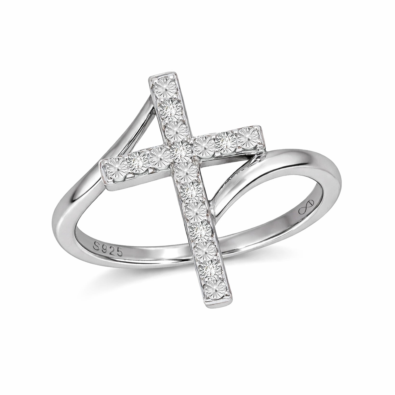 Cali Trove, Diamond Cross Ring for Women in 925 Sterling Silver, Women ...
