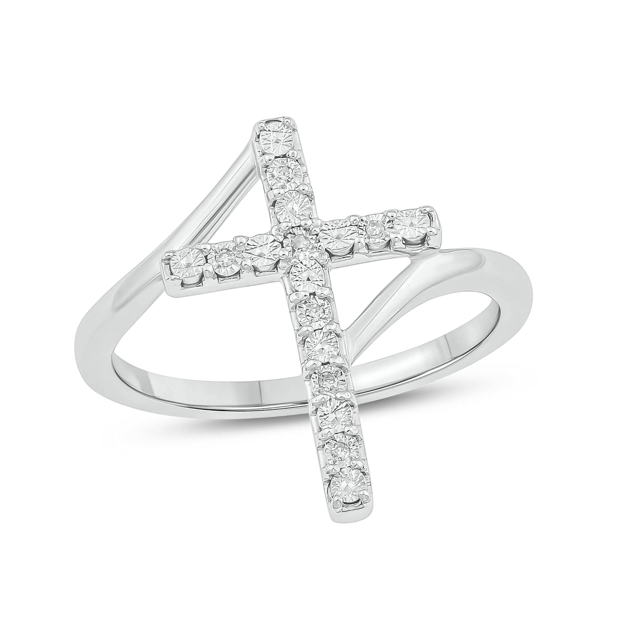 Cali Trove, Diamond Cross Ring for Women in 925 Sterling Silver, Women ...