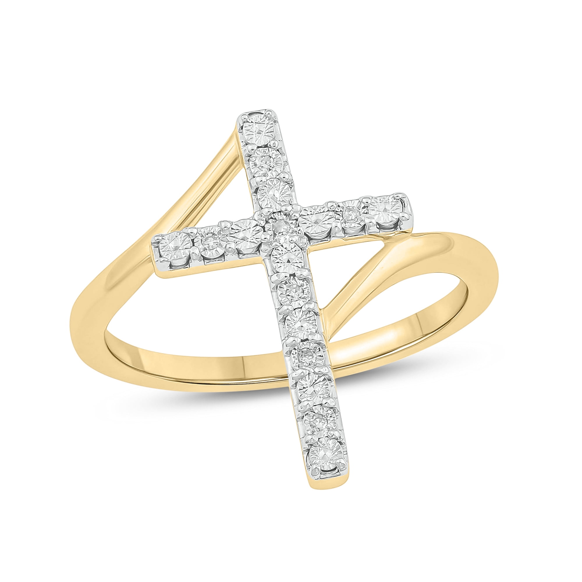 Cali Trove, Diamond Cross Ring for Women in Yellow Gold-Plated Sterling ...