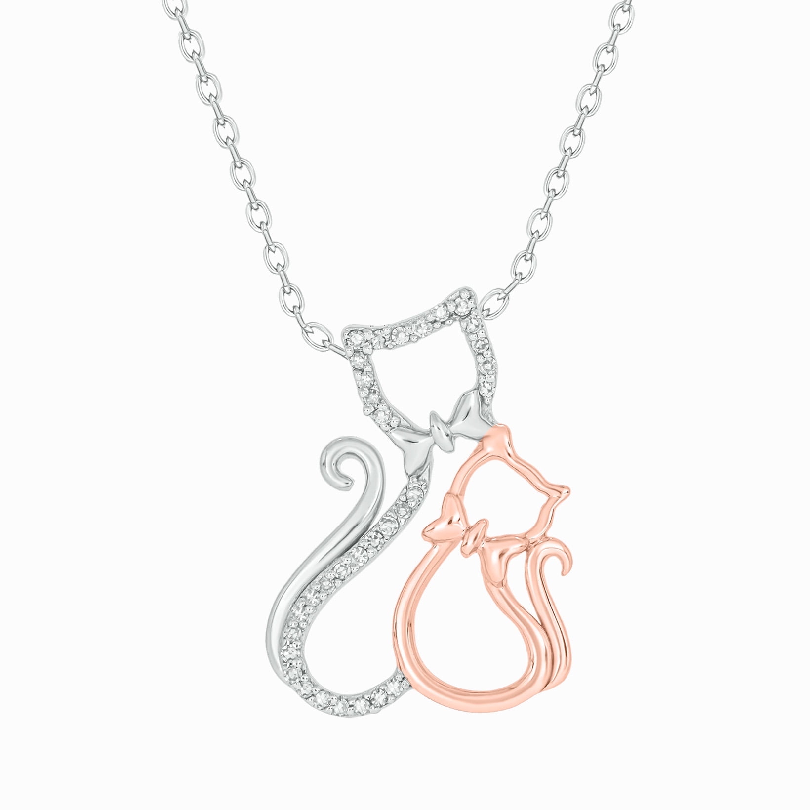 Cali Trove Diamond Double Cat Pendant Necklace 1/10 Ct in 14KT Yellow ...