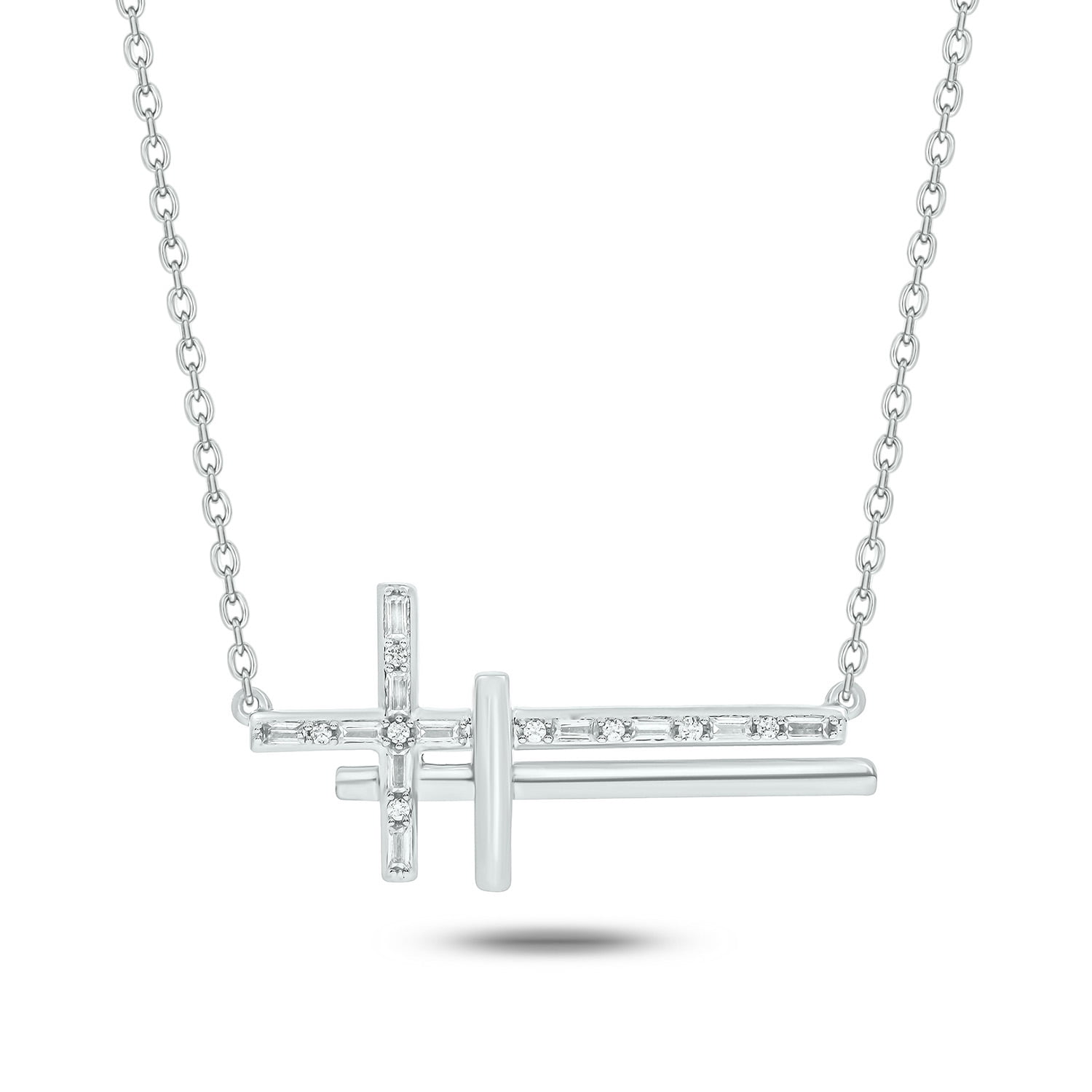 Cali Trove Diamond Double Cross Necklace | 925 Sterling Silver Necklace with 1/10 Ct Natural ...