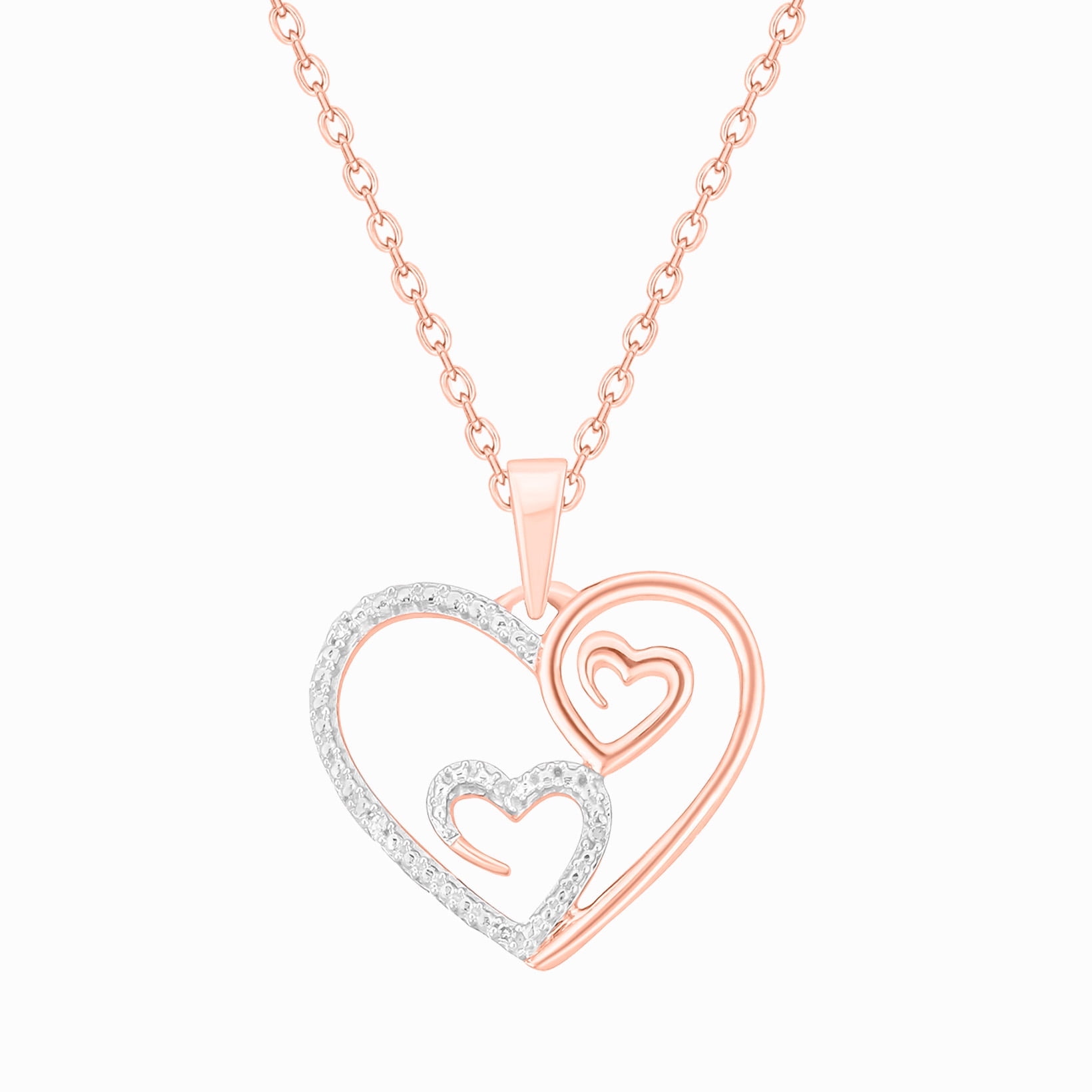 Cali Trove, 1/20 Ct Natural Diamonds Double Heart Pendant Necklace for ...