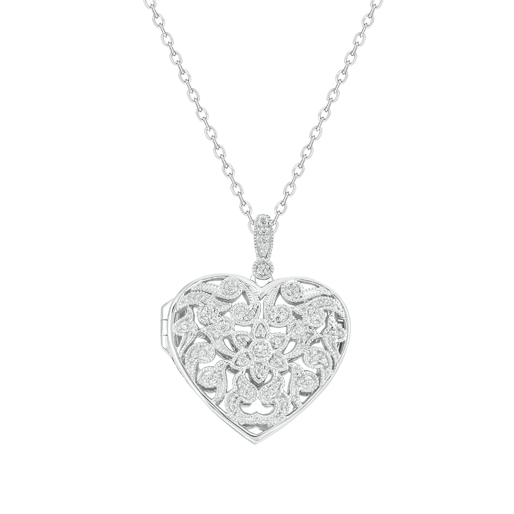Cali Trove Diamond Filigree Heart Pendant Necklace for Women 1/10 Ct ...