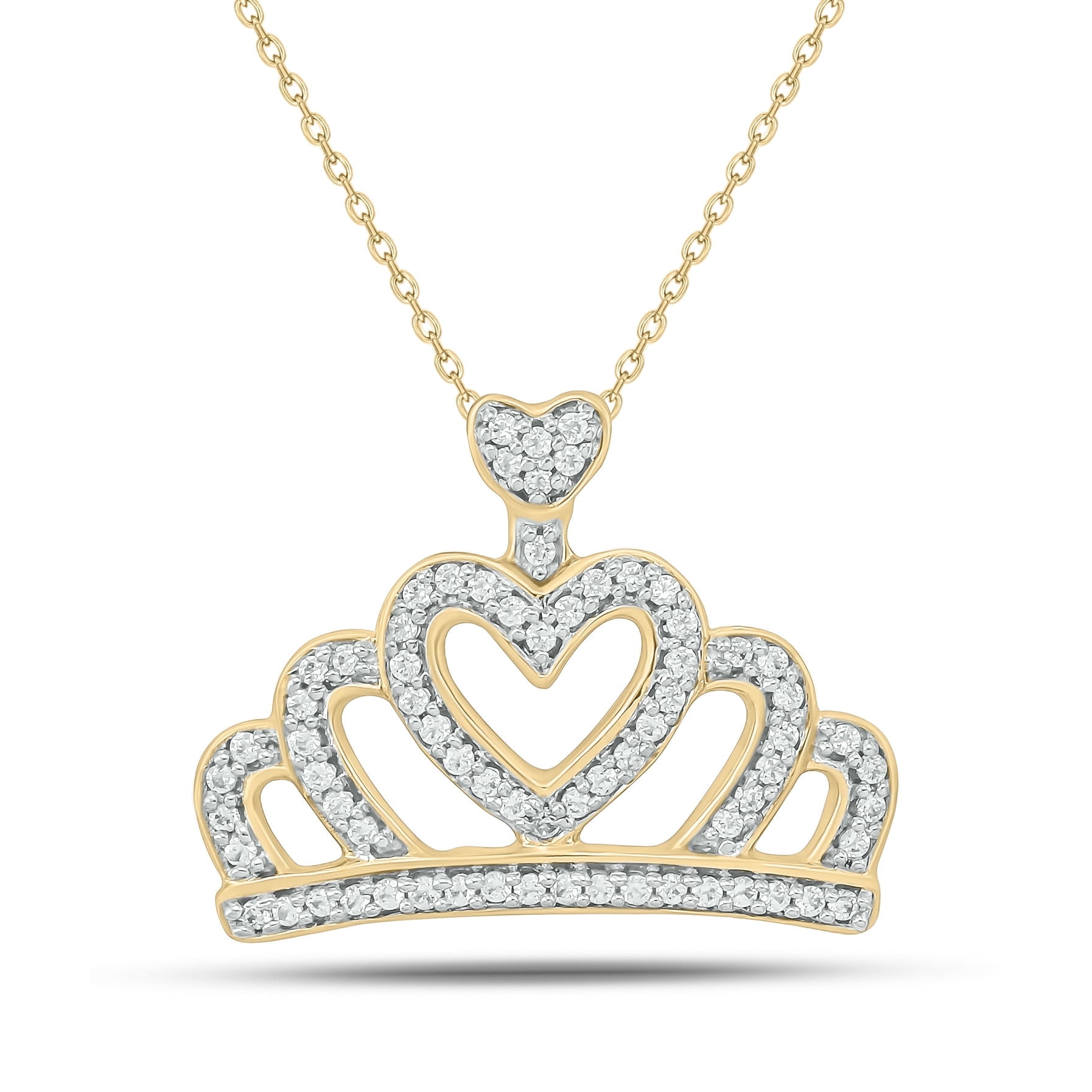 Cali Trove Diamond Heart Crown Pendant Necklace 1/6 Ct Natural Diamonds ...