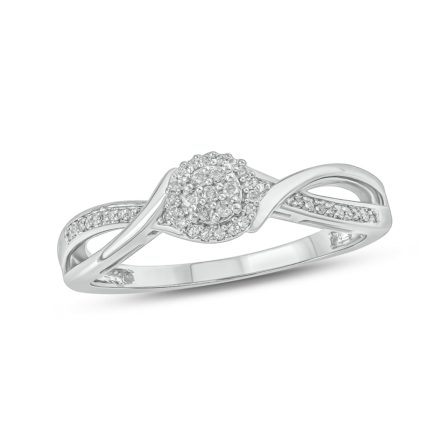 Cali Trove Sterling Silver 1/10 CT Round White Diamond Cluster Promise ...