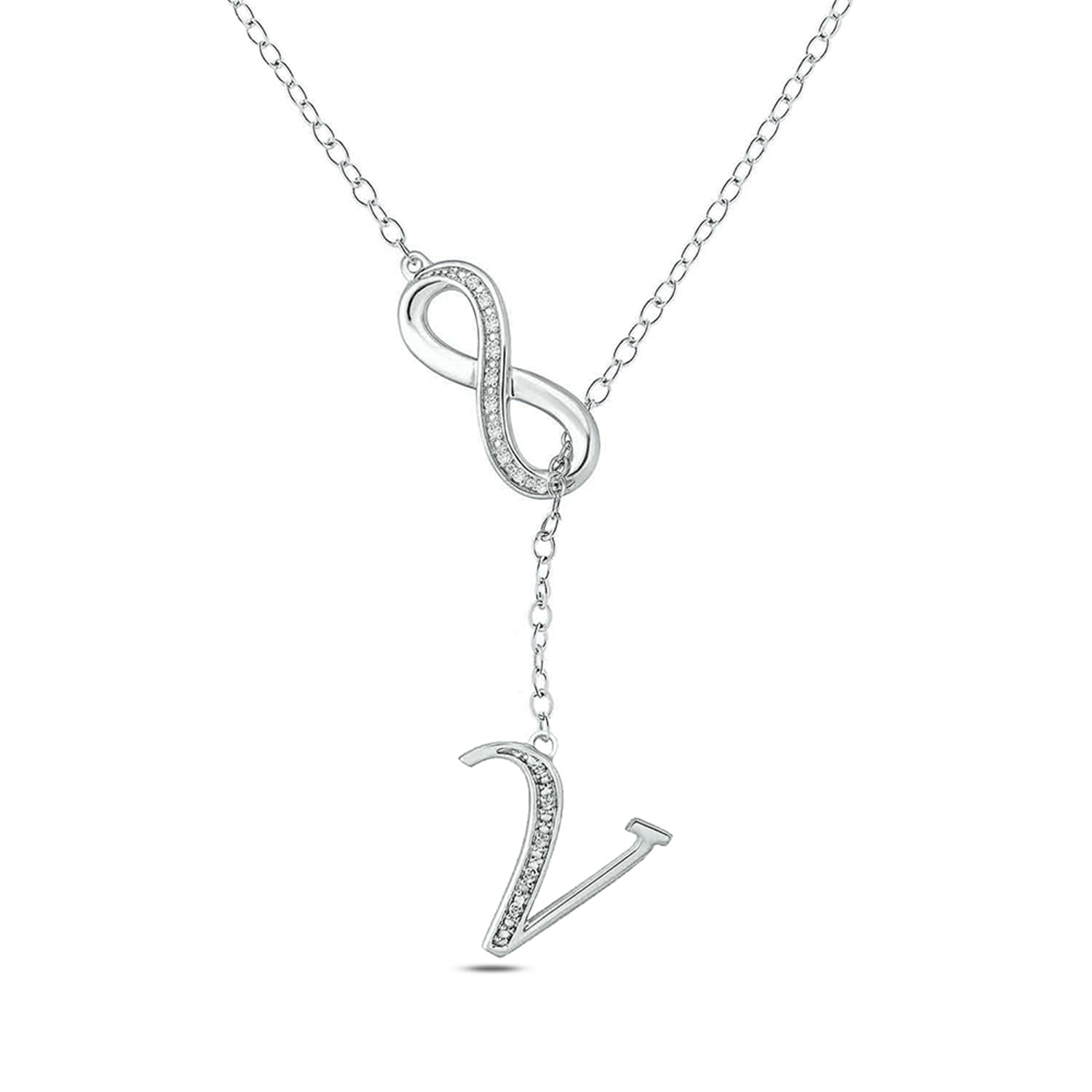 Cali Trove Sterling Silver Diamond Accent "V" Alphabet Fashion Necklace ...