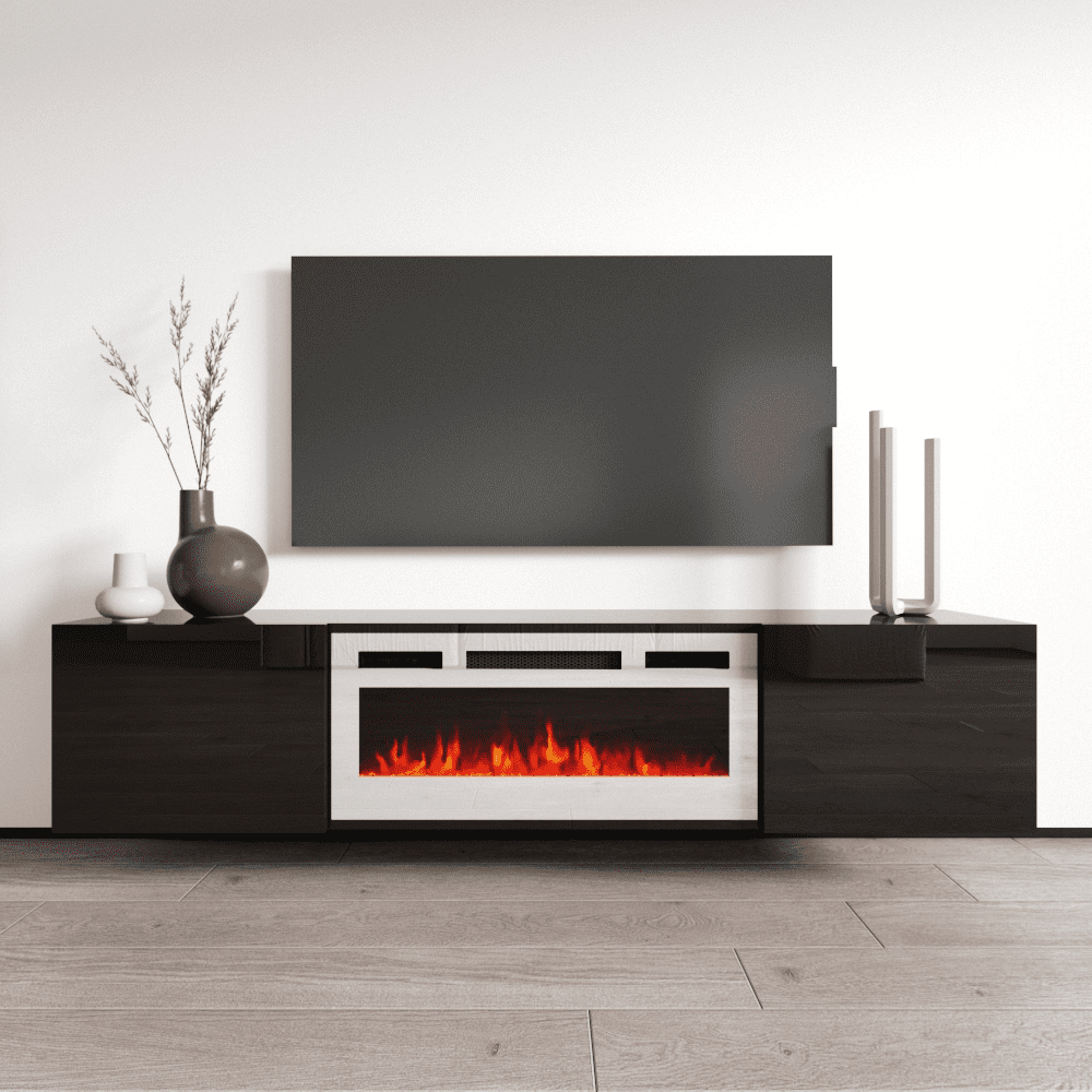 Free Shipping Cali Modern Floating Fireplace TV Stand High Gloss 72 Wall Mounted with Storage Cabinets Fits TVs up to 80 Walmart Walmart