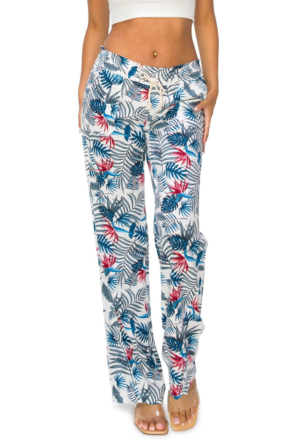 Cali1850 Women's Casual Linen Pants 32" Inseam Oceanside Drawstring ...