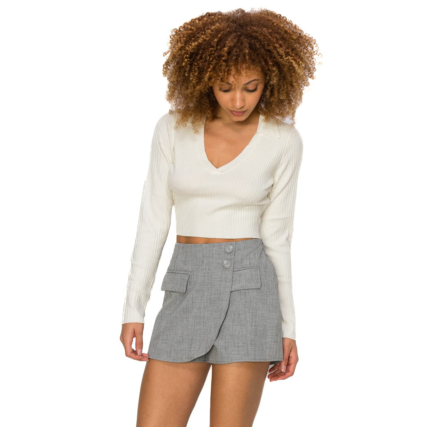 Cali1850 Women's Elastic Waistband with Two Button Design High Waisted ...