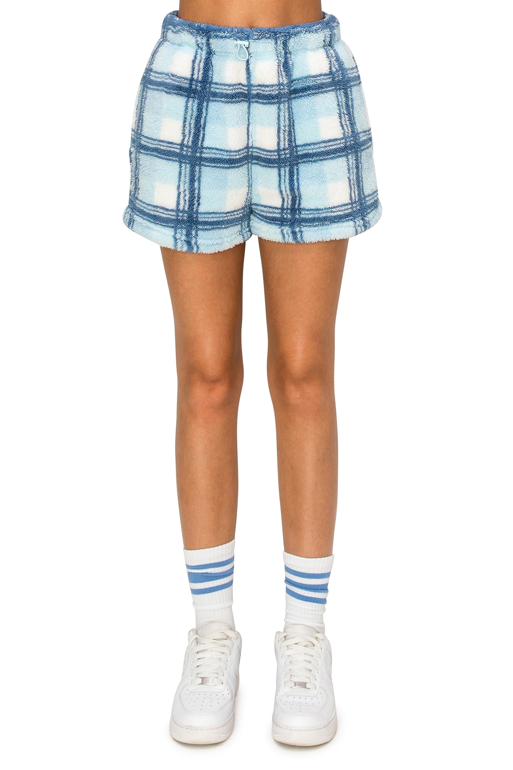 Cali1850 Women's Plaid Sherpa Shorts Sweatpants Bungee with Elastic ...