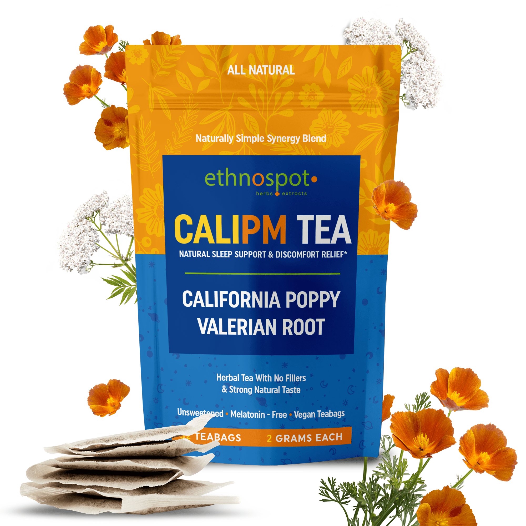 CaliPM Herbal Sleep Aid Tea - Valerian Root & California Poppy Blend ...