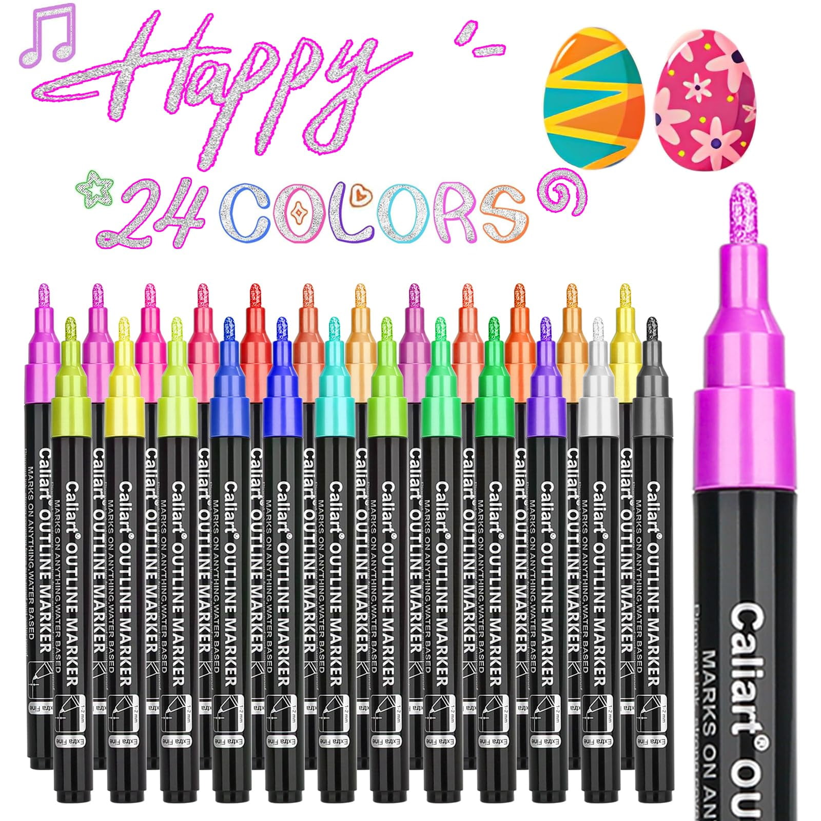 Caliart 24-Color Shimmer Double-Line Drawing Doodle Outline Markers ...
