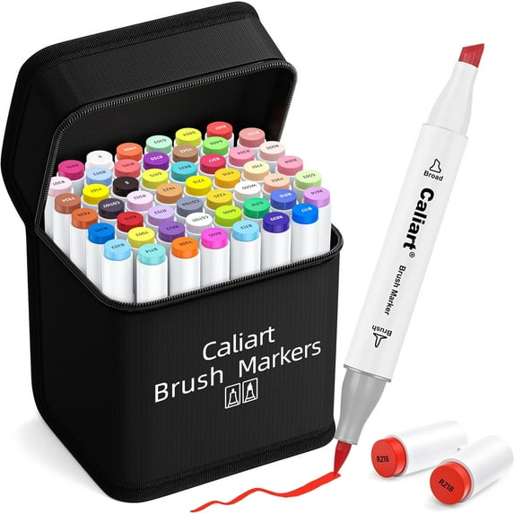 Caliart Alcohol Markers Brush Tip, 51 Colors Dual Tip Artists Coloring ...