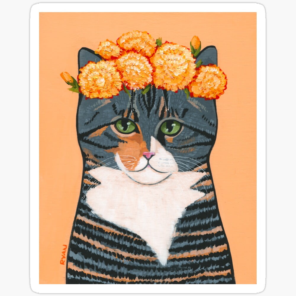 Calico Autumn Flower Crown Sticker Phone Decal Water Bottle Stickers ...
