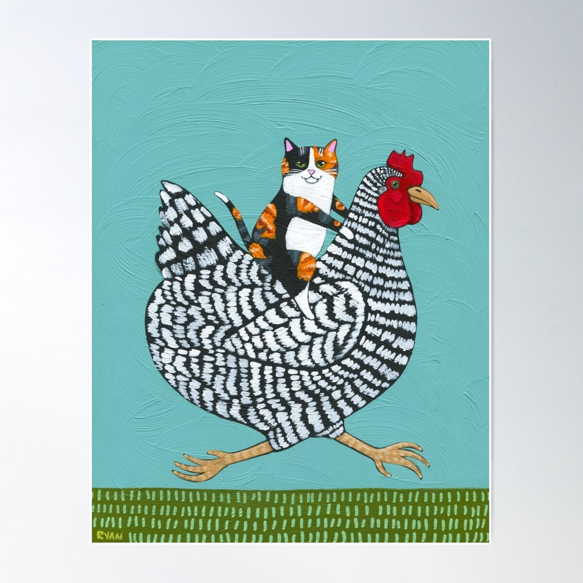 Calico Cat Chicken Ride Poster Wall Art, Modern Wall Decor For Living ...