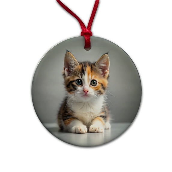 Calico Cat Kitten Photo Christmas Tree Holiday Round Ceramic Ornament ...
