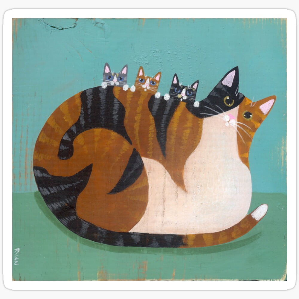 Calico Cat & Kittens Sticker Phone Decal Water Bottle Stickers Car ...