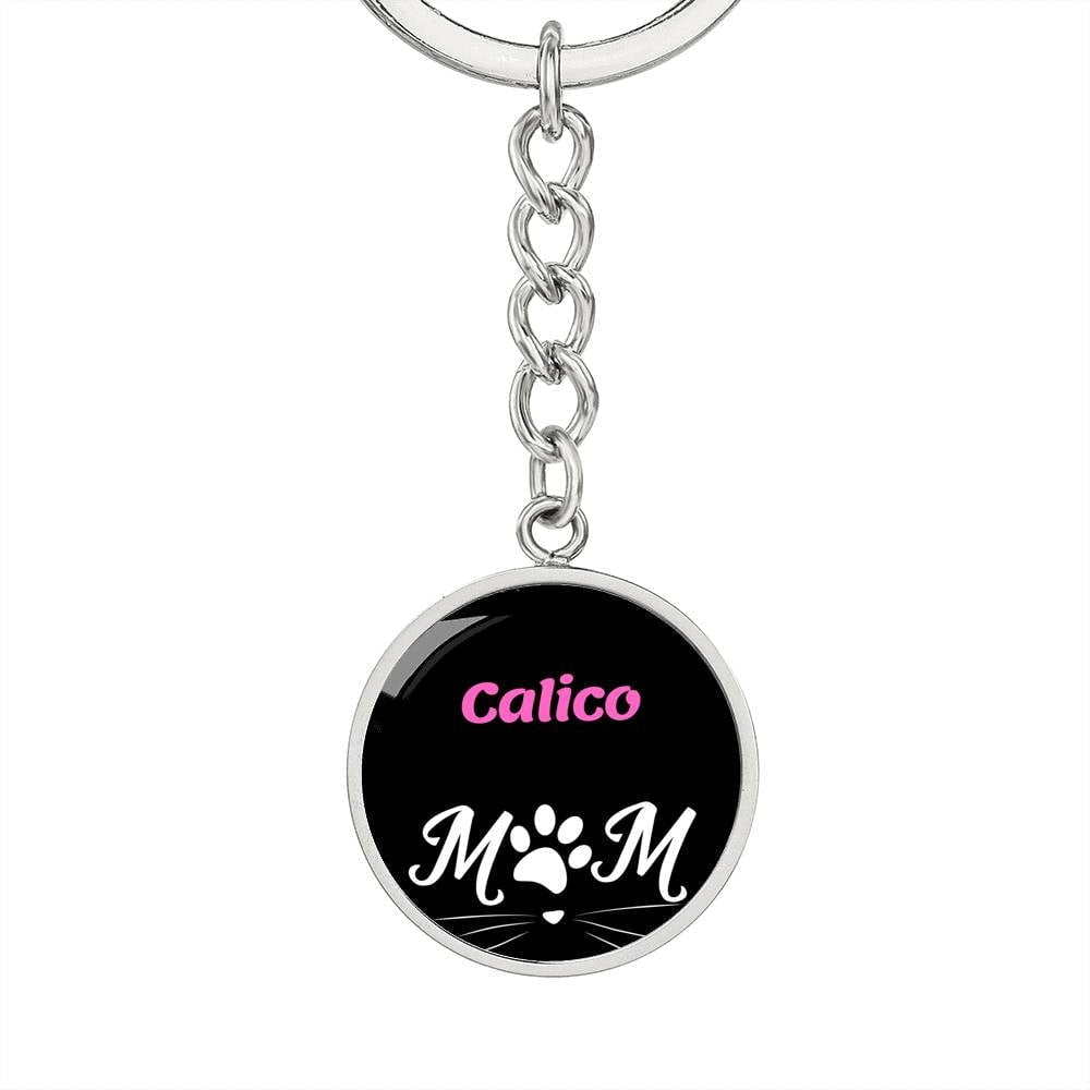 Calico Cat Mom Circle Keychain Stainless Steel Silver Tone or Gold Tone ...