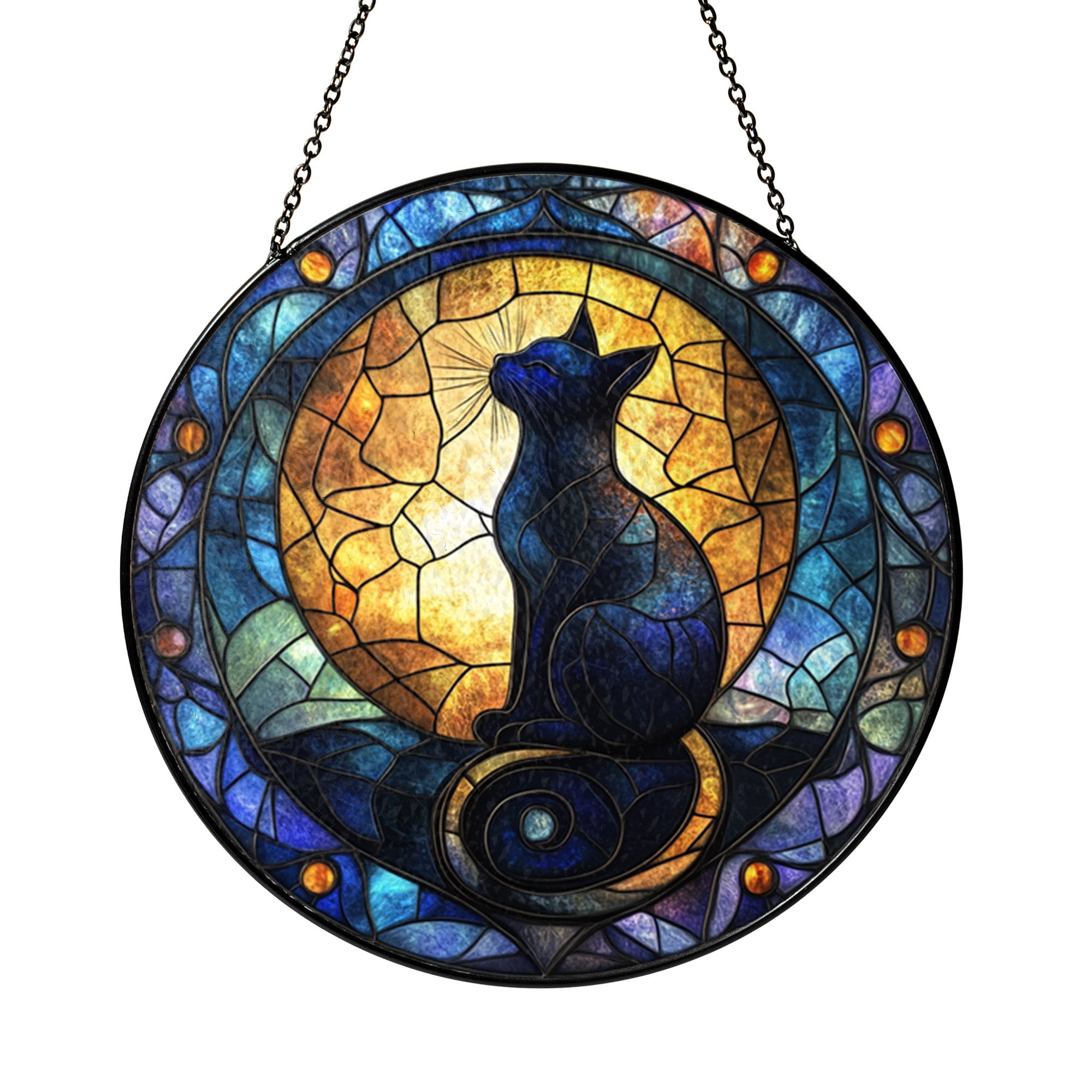 Calico Cat Night Sky Suncatcher – Stained Glass Style Window Decor ...